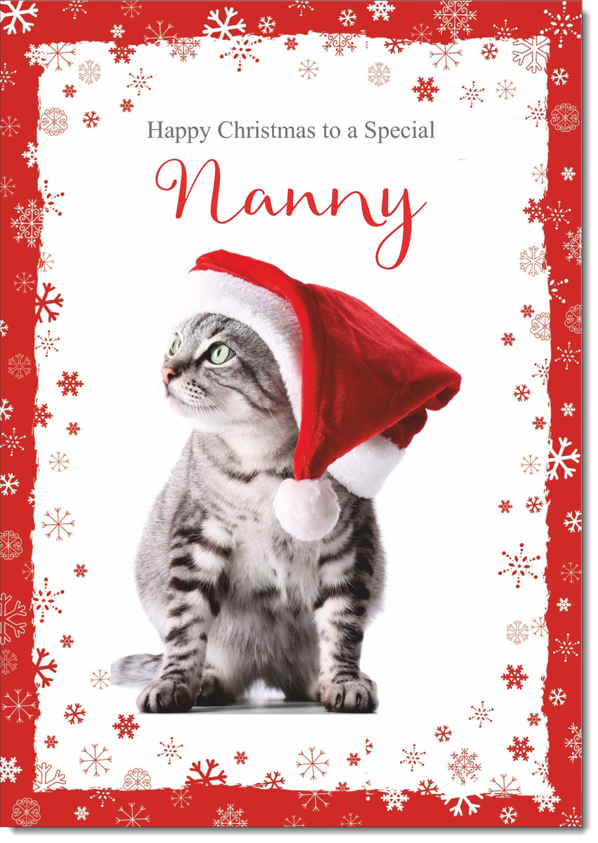 Nanny Christmas Card Cat with Santa Hat – Wholesale Greeting Cards