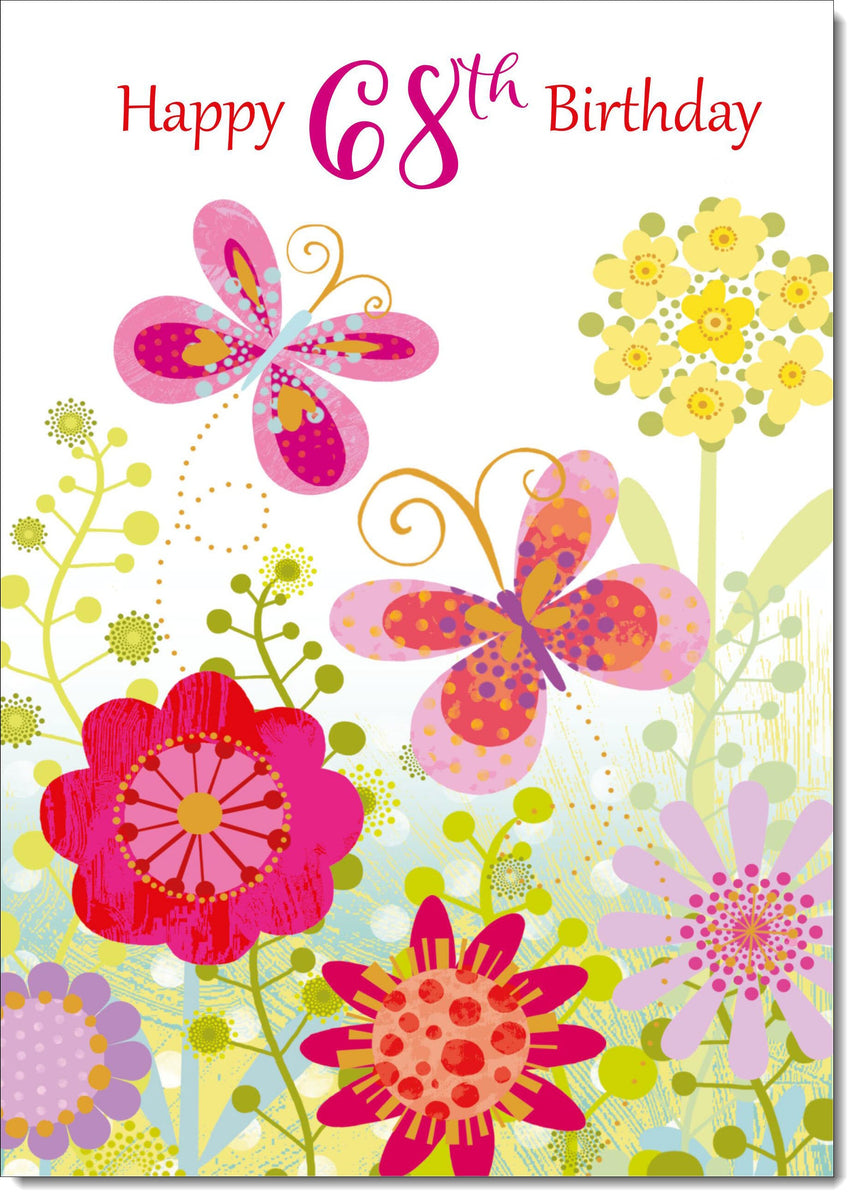 68th Birthday Card Age 68 for Her Flowers and Butterflies – Wholesale ...